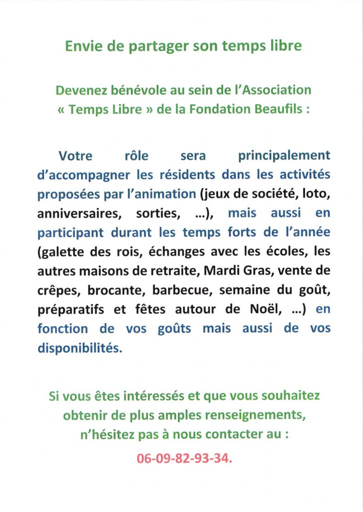 AFFICHE - DEVENEZ BENEVOLE - EHPAD Fondation Beaufils AFFICHE - DEVENEZ BENEVOLE - EHPAD Fondation Beaufils